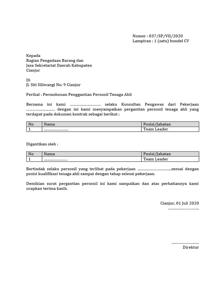 Surat Permohonan Penggantian Personil | PDF