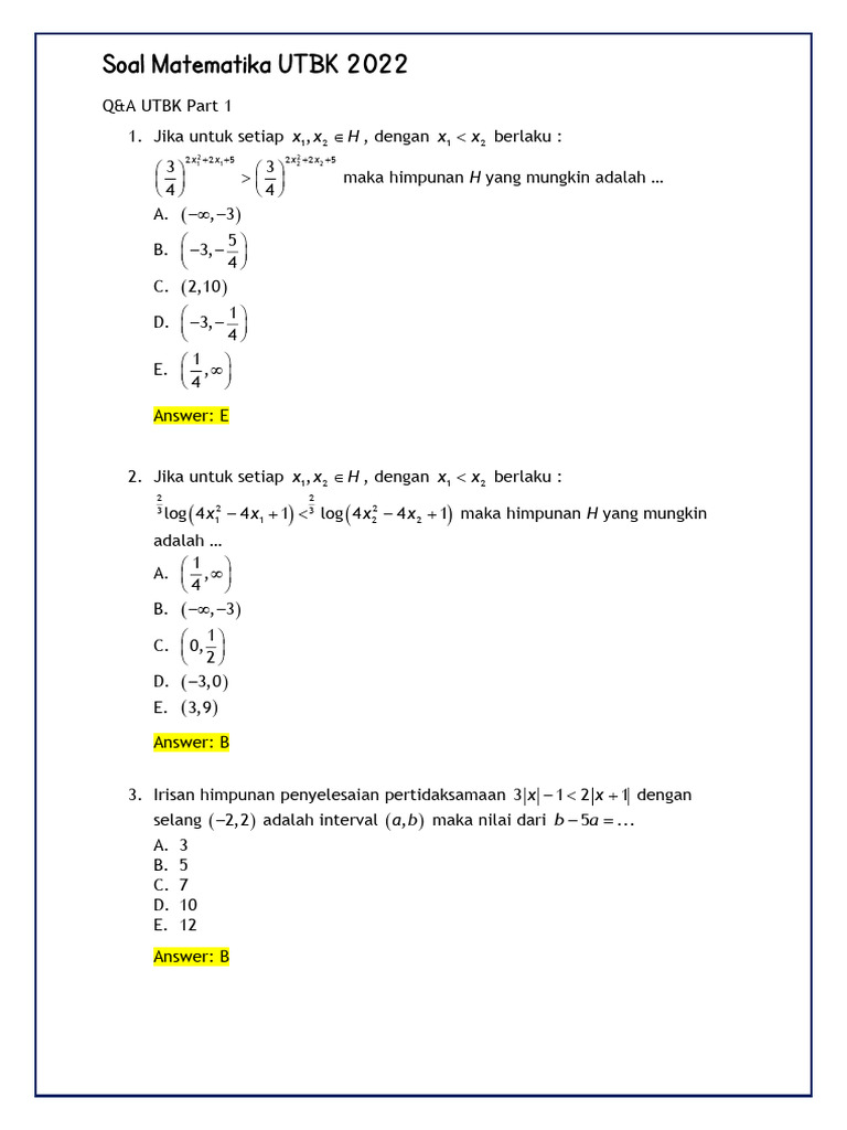 Q&A UTBK Math 2022 Part 1 | PDF