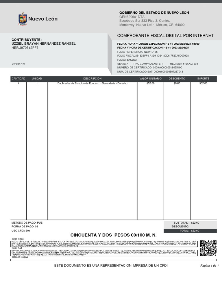 Comprobante Fiscal Digital Por Internet: Uzziel Brayan Hernandez Rangel ...