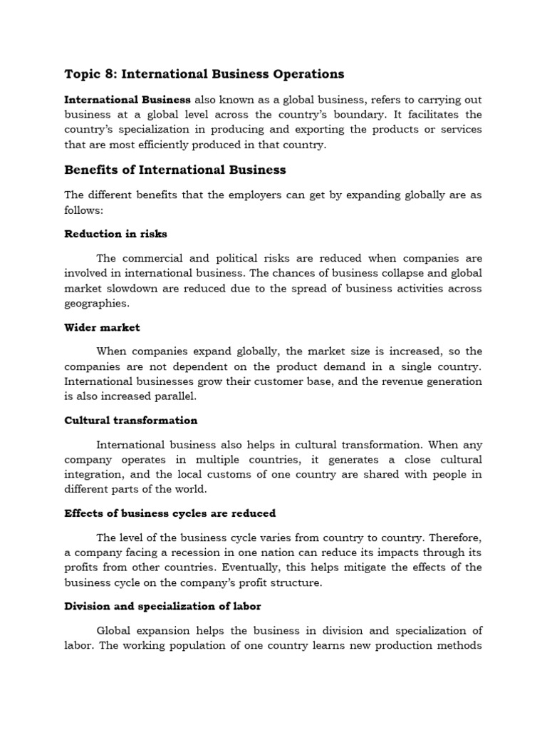 Topic 8 - International Business Operation | PDF | Business | Investing