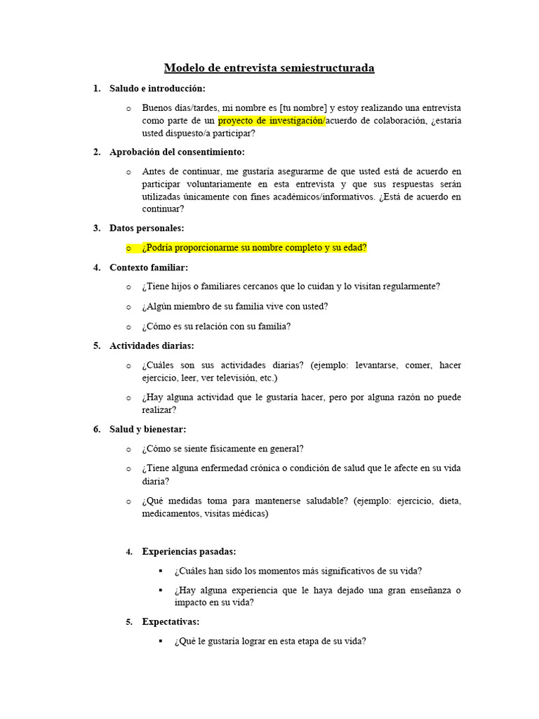 Modelo de Entrevista Semi Estructurada | PDF