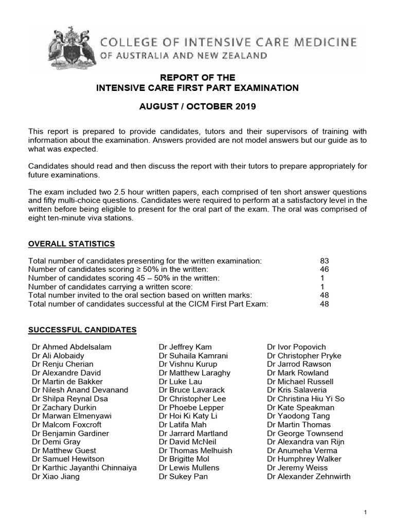 All CICM Examiner Reports | PDF | Respiratory Tract | Pharmacology