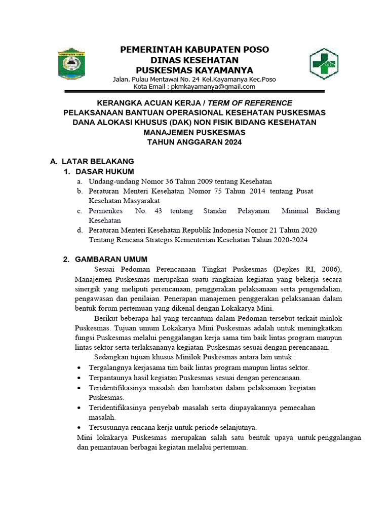Tor Manajemen Puskesmas - 2024 | PDF