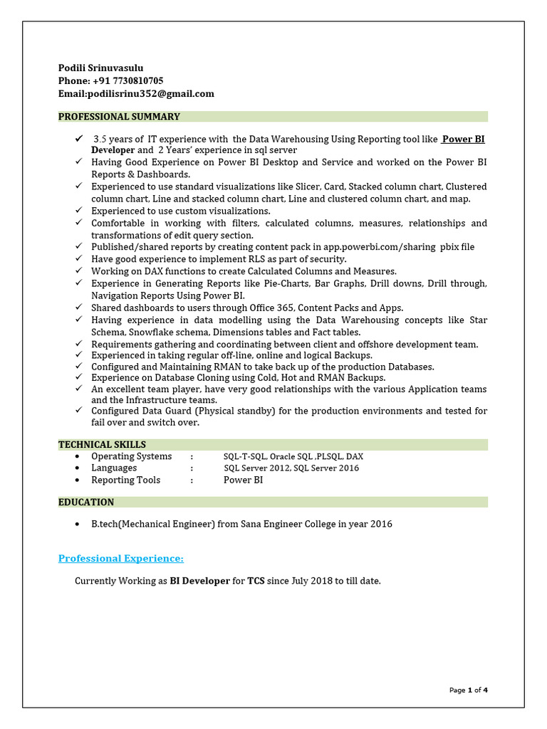 Srinuvasulu Resume | PDF | Microsoft Sql Server | Databases