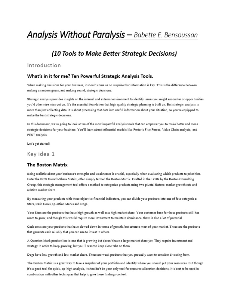 Analysis Without Paralysis Key Idea's | Download Free PDF | Strategic Management | Swot Analysis