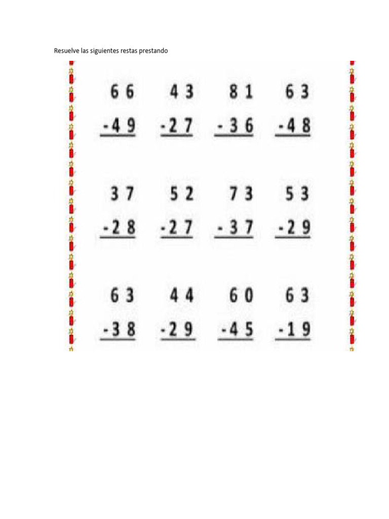 Resuelve Las Siguientes Restas Prestando | PDF