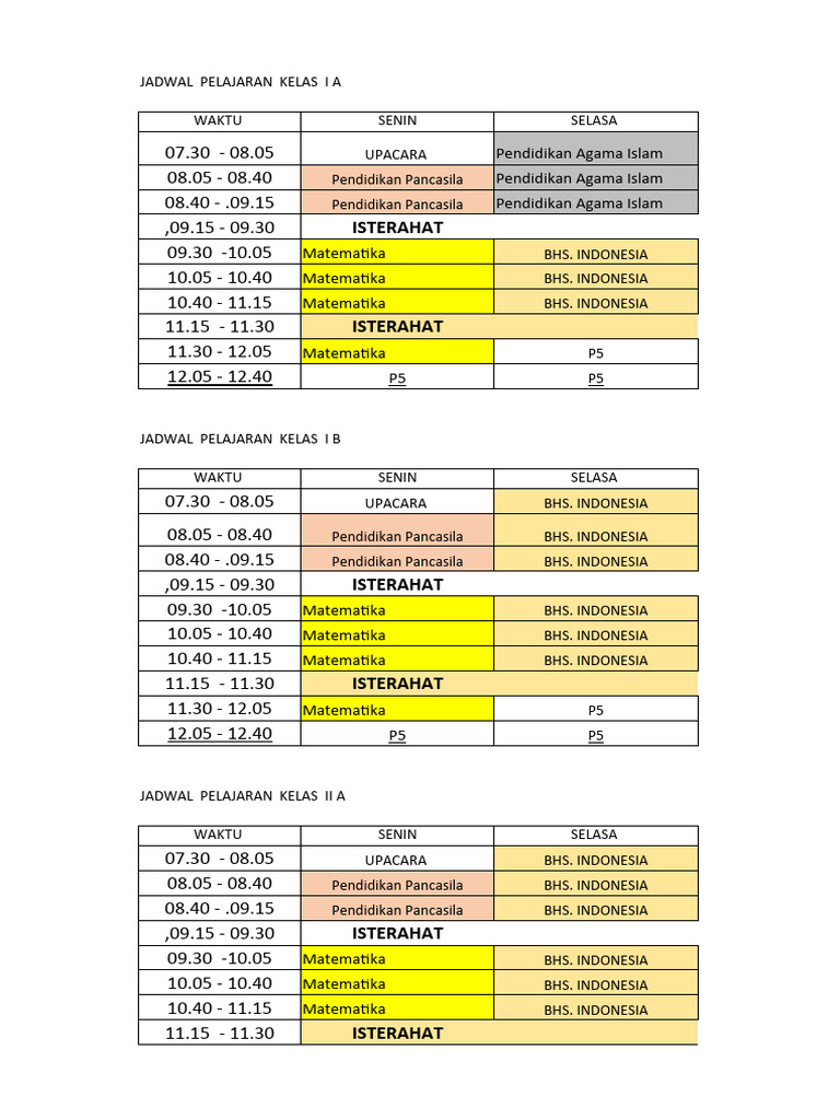 Jadwwal Pelajaran Kumer | PDF