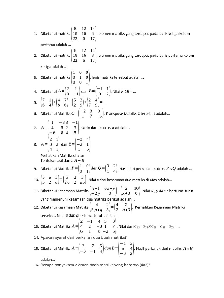 Elemen Matriks Ordo 4x2 | PDF