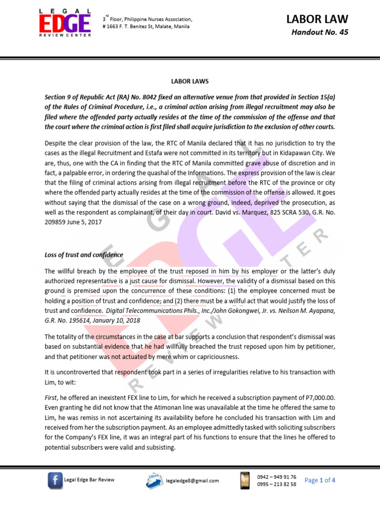 XXX HO#45 - Labor Law | PDF | Crimes | Crime & Violence