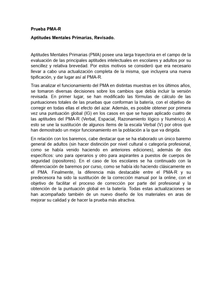 Prueba PMA-R: Evaluación de Aptitudes | PDF | Cognición | Ciencia cognitiva