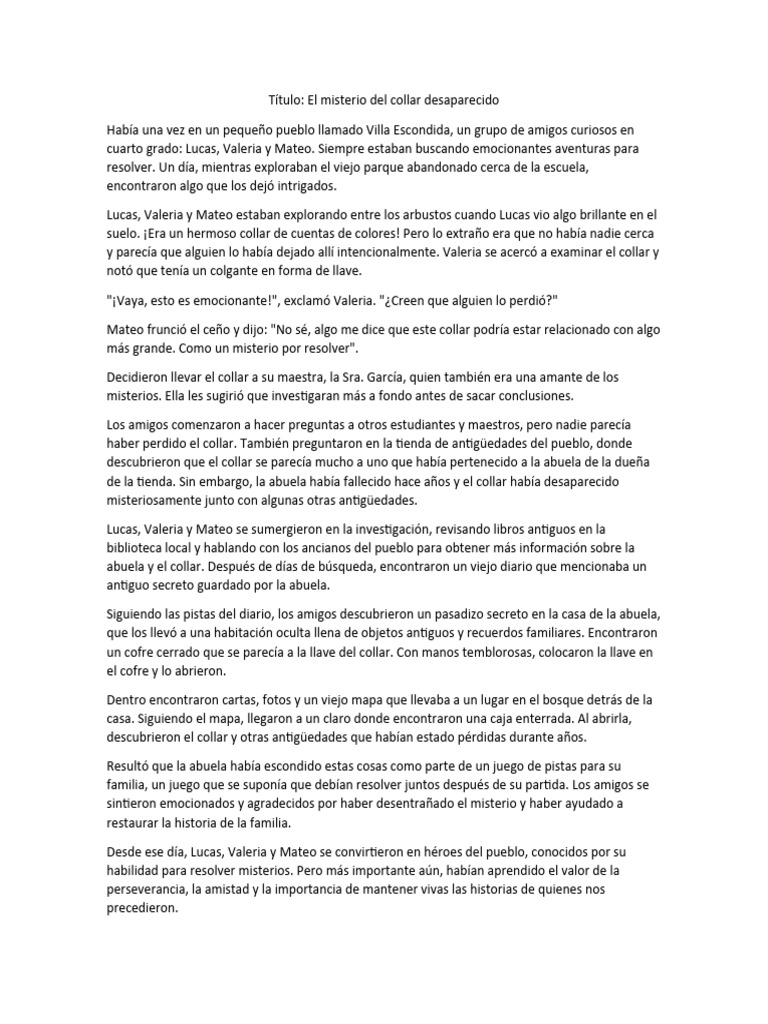 El collar perdido y su misterio | PDF | Novela negra, policíaca y suspenso