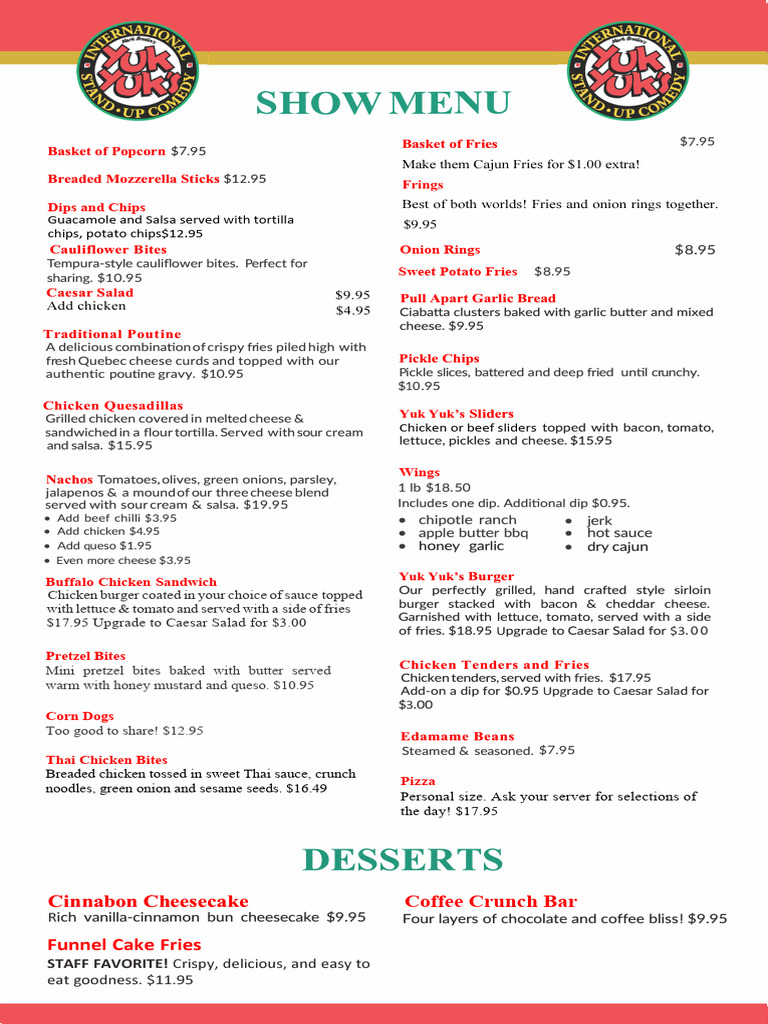 YY Show Menu Updated 2023-11-03 | PDF | French Fries | Martini (Cocktail)