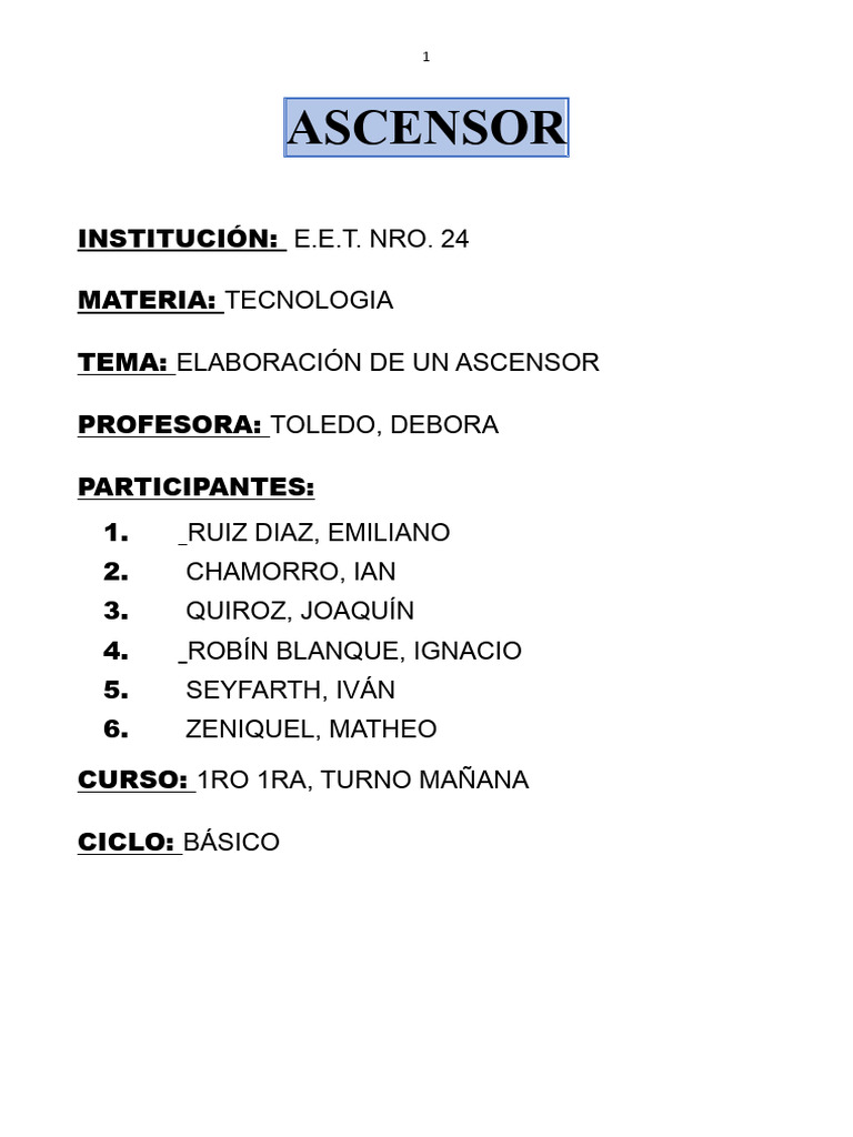 Ascensor | PDF | Ingenieria Eléctrica | Corriente eléctrica