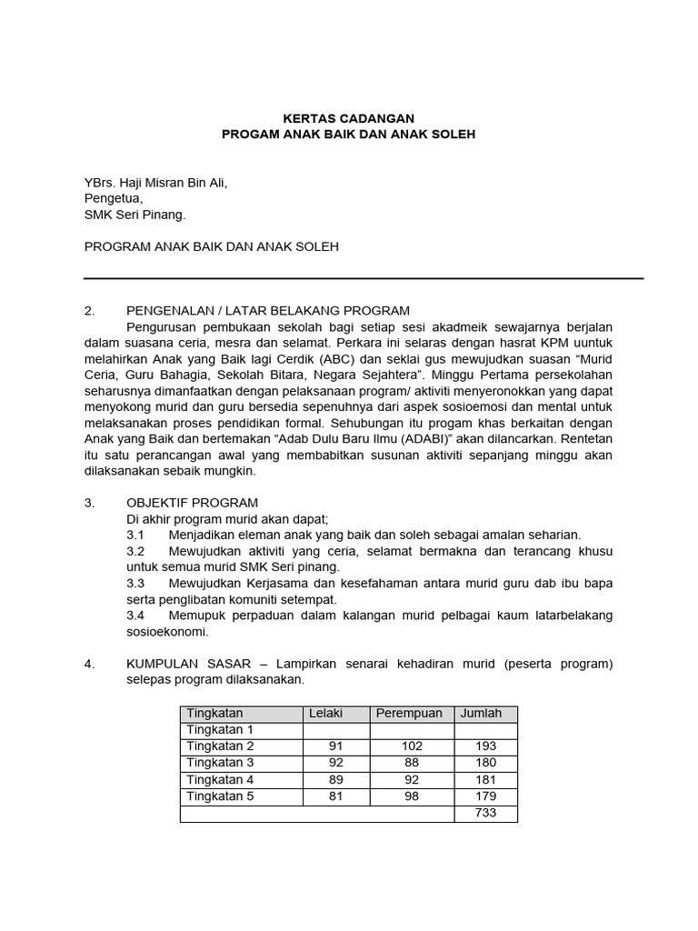 KERTAS CADANGAN Aktiviti | PDF