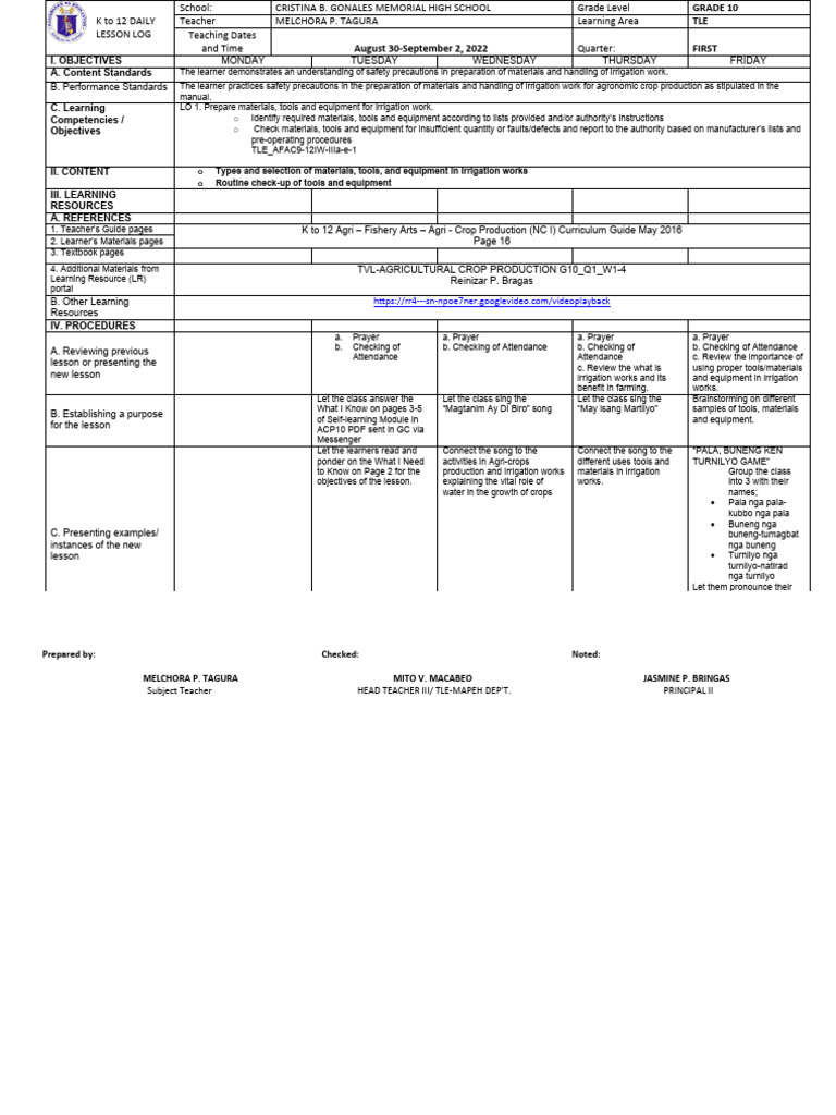 K-12 Acp 10 DLL WK 2 | PDF | Learning | Teachers