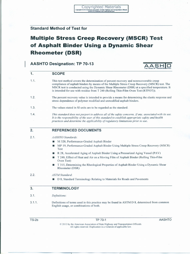Aashto Tp 70-13 Mscr Test Method | PDF | Creep (Deformation) | Applied ...