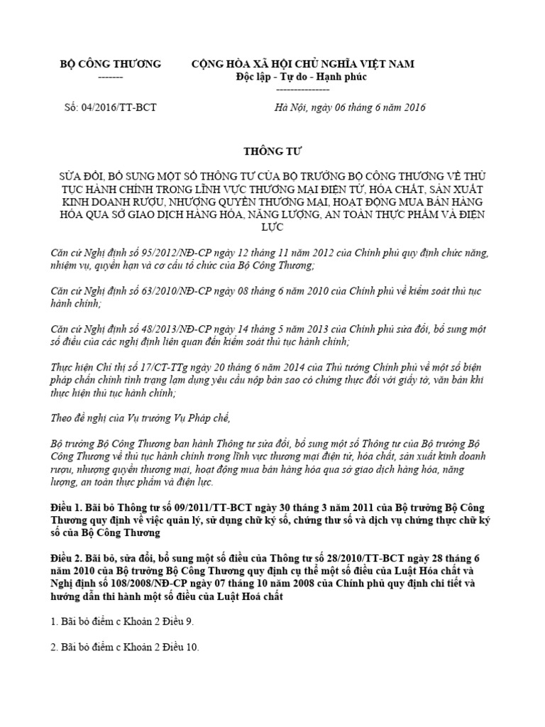Thông Tư 04 - 2016 - TT-BCT | PDF