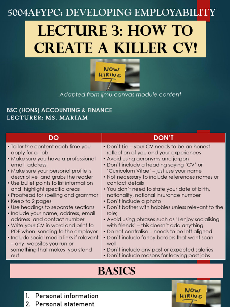 Lecture 3 How to create Killer CV | PDF | Résumé