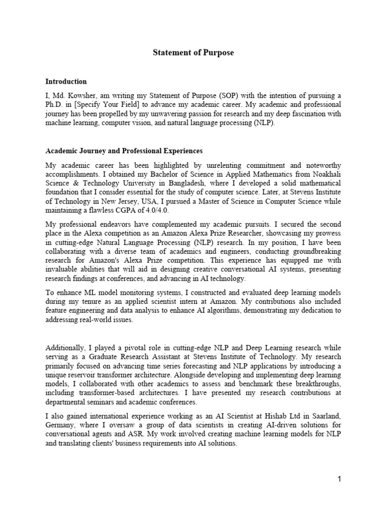 Statement of Purpose | PDF | Artificial Intelligence | Intelligence (AI ...