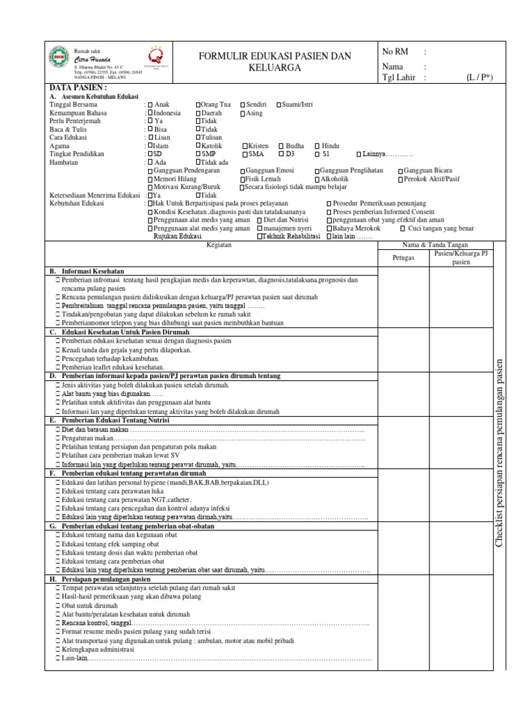Form Edukasi Pasien Dan Keluarga | PDF