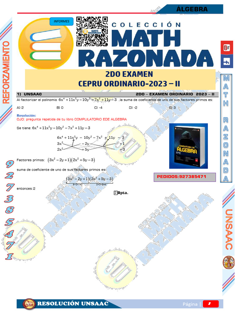 Math Razonada - 2do Examen Cepru-2023-II.. | PDF | Entero | Álgebra