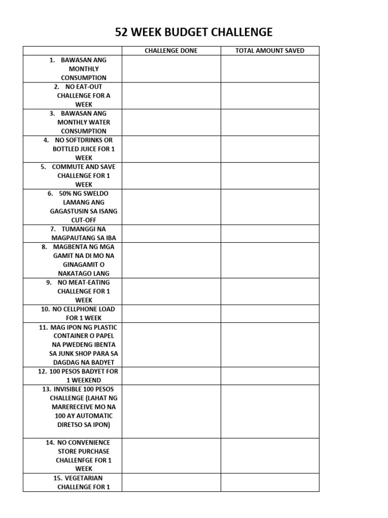 52 Week Budget Challenge | PDF