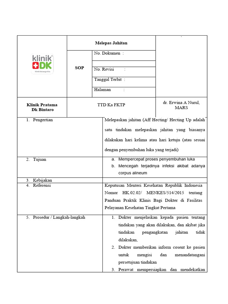 SOP AFF HECTING (Melepas Jaitan) | PDF