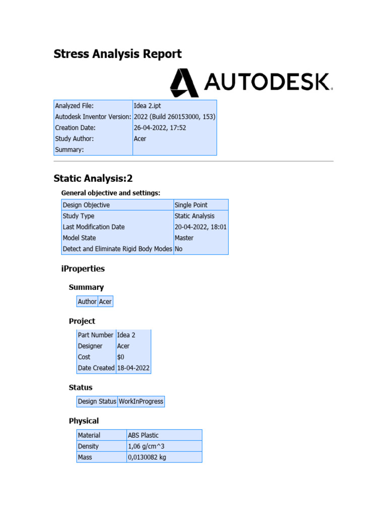 Idea 2.ipt Stress Analysis Report 26-04-2022 | Download Free PDF | Strength Of Materials | Yield ...