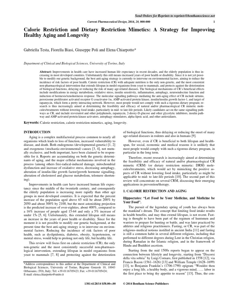 Calorie Restriction and Dietary Restrict | PDF | Calorie Restriction ...