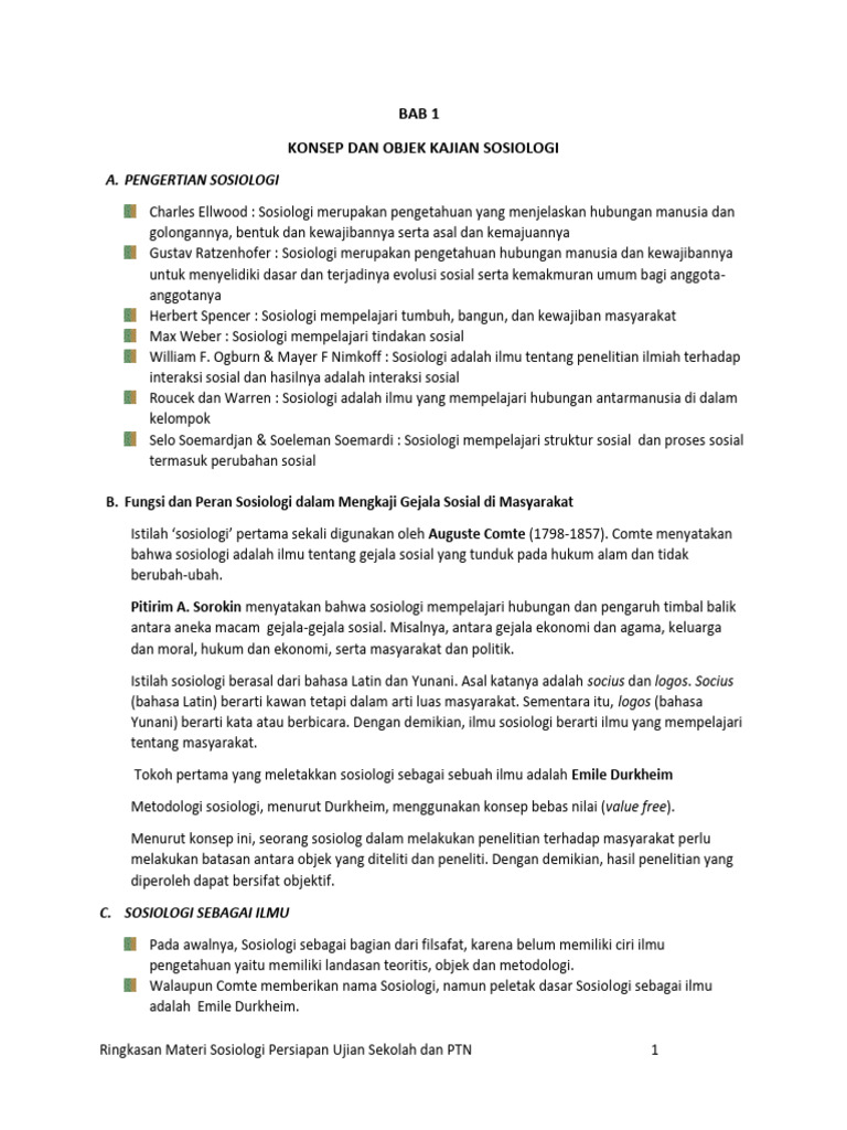 Ringkasan Materi Sosiologi Persiapan US Dan PTN | PDF