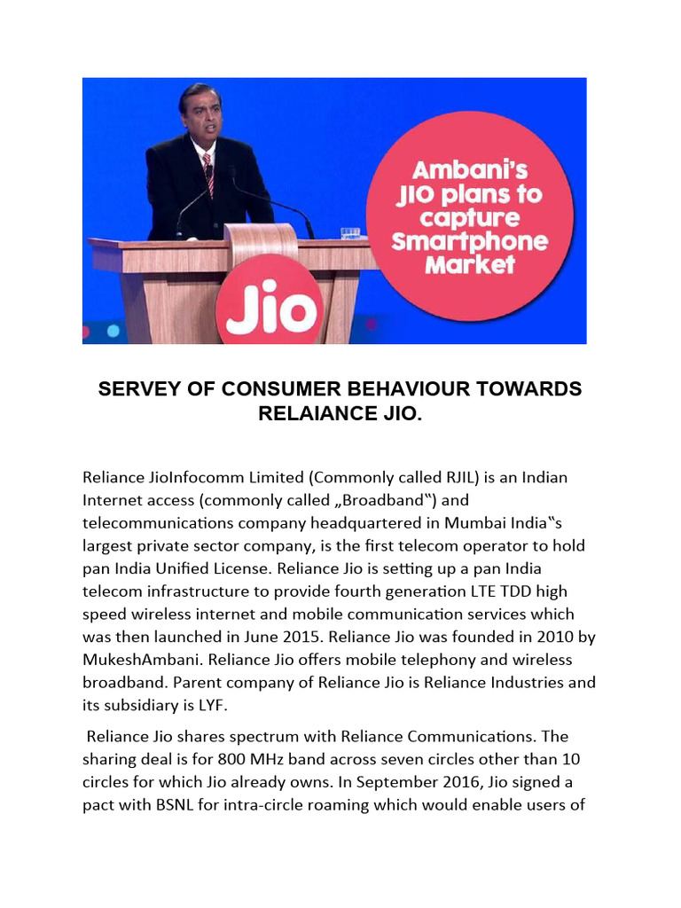 Consumer Behavior Towards Reliance Jio | PDF | Telecommunications | Service Industries