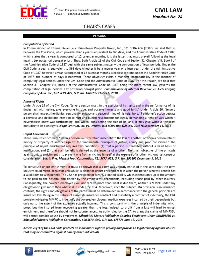 XXX HO#24 Chair's Cases in Civil Law | PDF | Easement | Will And Testament