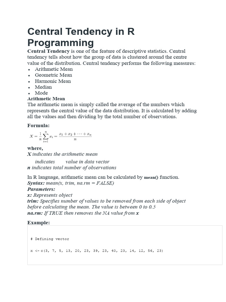 Central Tendency Measures in R | PDF | Mean | Arithmetic Mean
