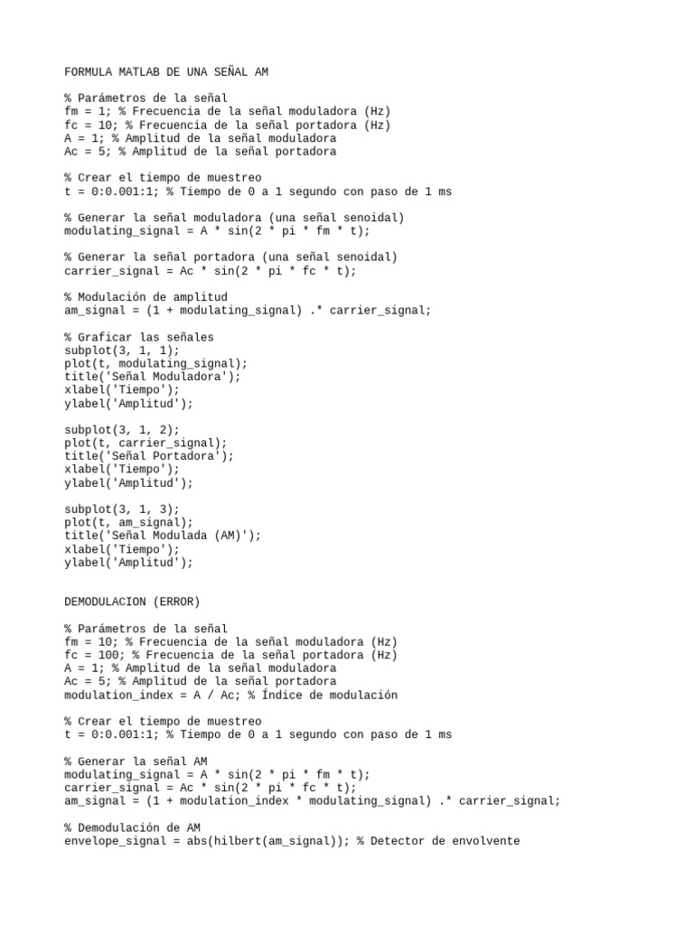 MATLAB: Señal AM y Demodulación | PDF | Modulación | Modulación de ...