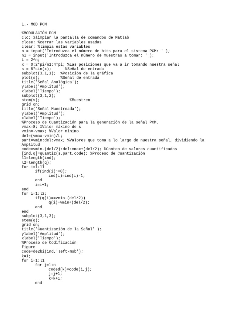 Matlab PCM Cuantizacion DPCM | PDF | Electrónica de audio | Ciencias de ...