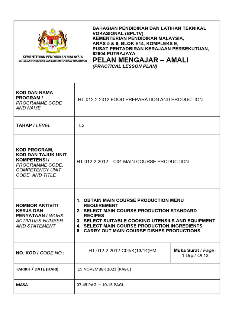 RABU - 15 NOV 2023 - PMA 13.14 - Dalca Sayur-Sayuran C04 | PDF