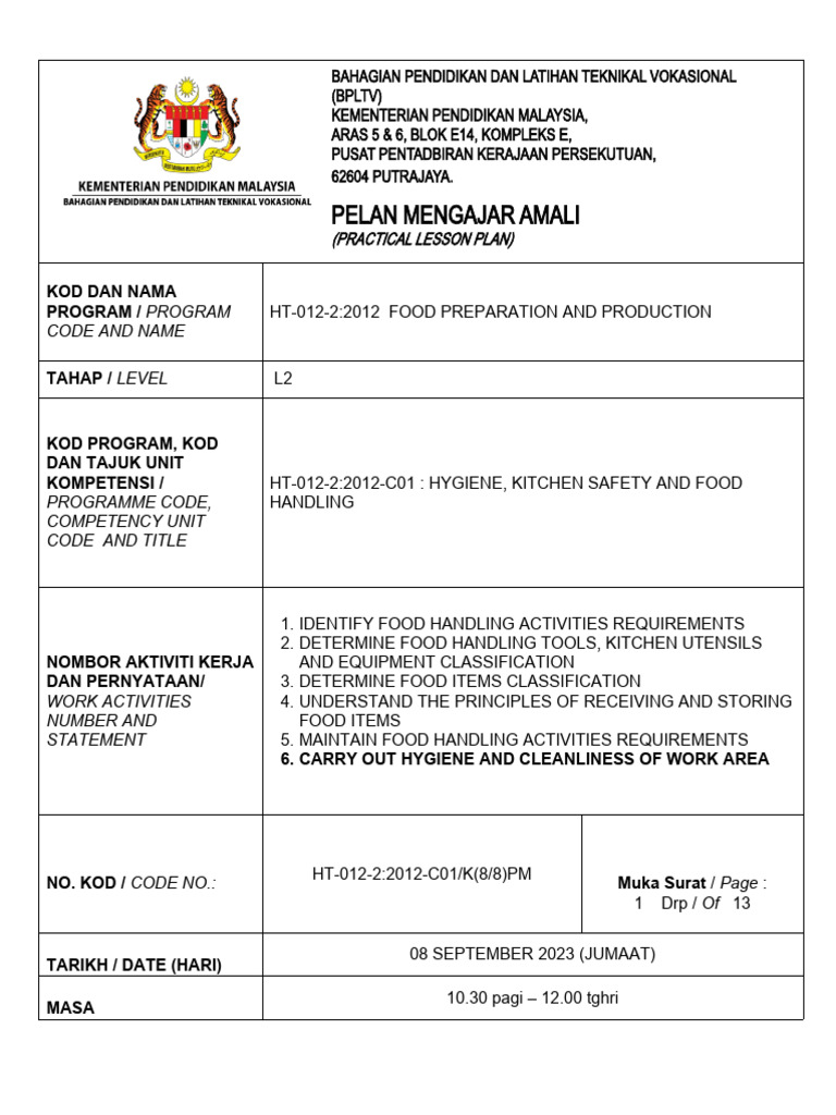 Jumaat - 11 Ogos 2023 - C01 Wa6 Pma 8 Buat Kerja Pembersihan Di Tempat Kerja | PDF