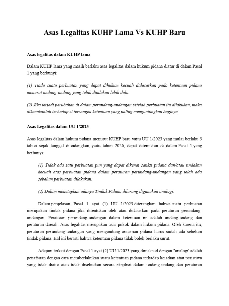 Perbandingan Asas Legalitas KUHP Baru | PDF