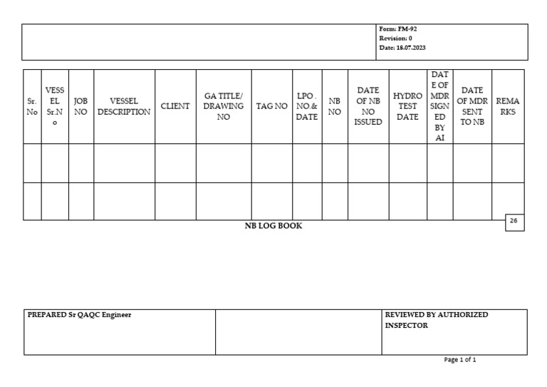 Engineering QAQC Log Form | PDF