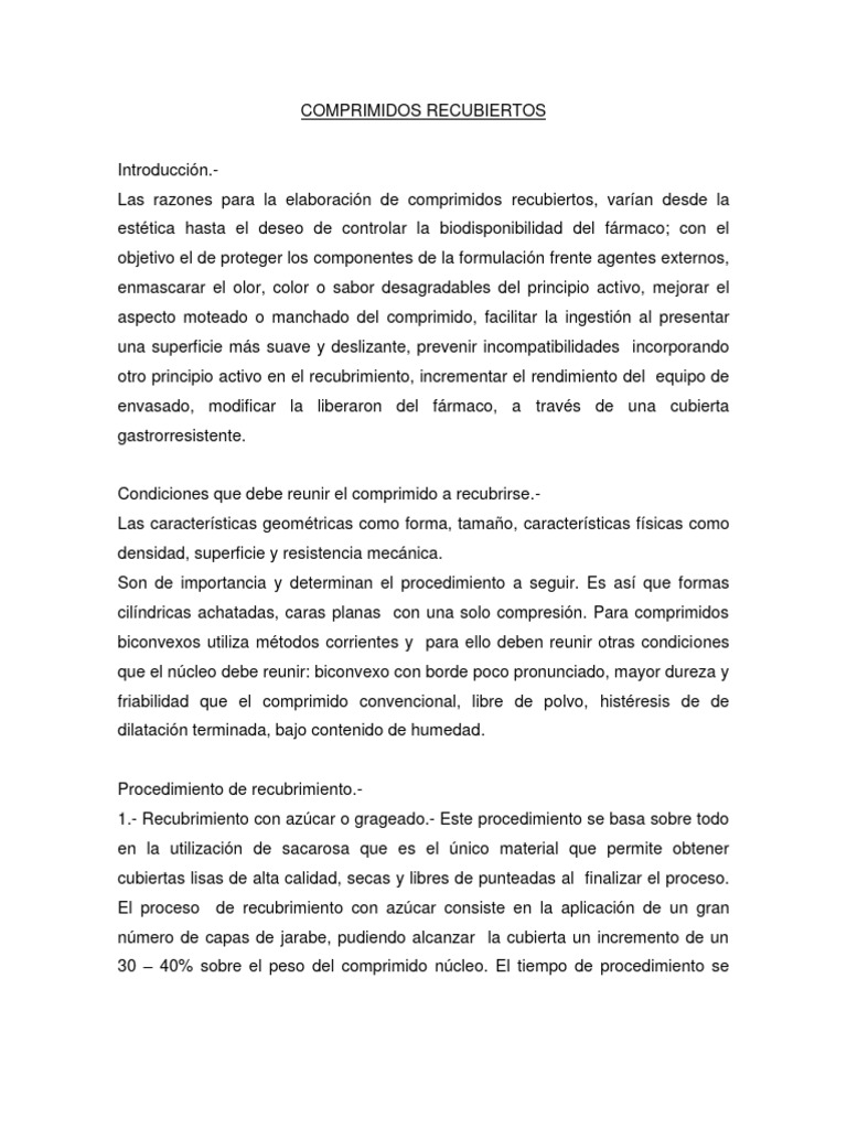 Comprimidos Recubiertos: Tipos y Procedimientos | PDF | Revestimiento ...