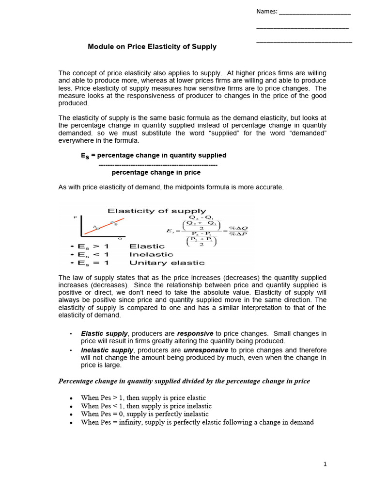 Lesson 10 - Module 1 - Supply Elasticity | PDF | Price Elasticity Of ...