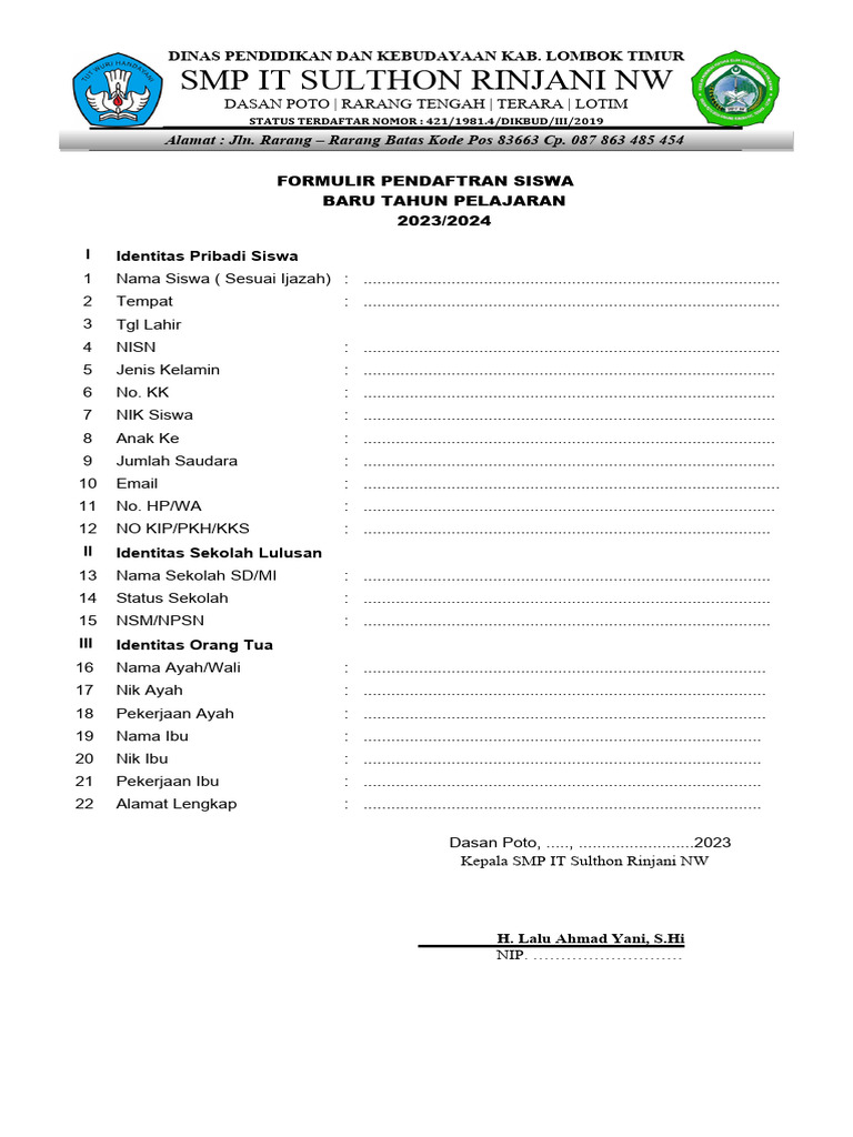 Formulir PPDB 2023 Ok | PDF