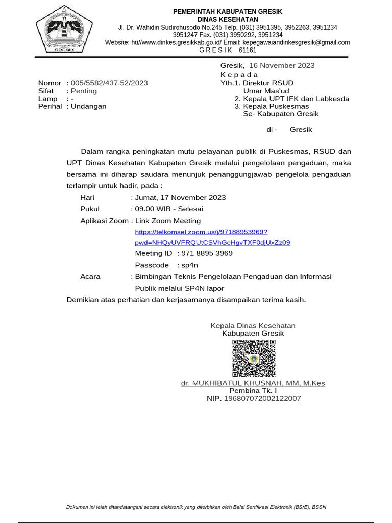 Undangan Bimbingan Teknis Labkesda Gresik | PDF