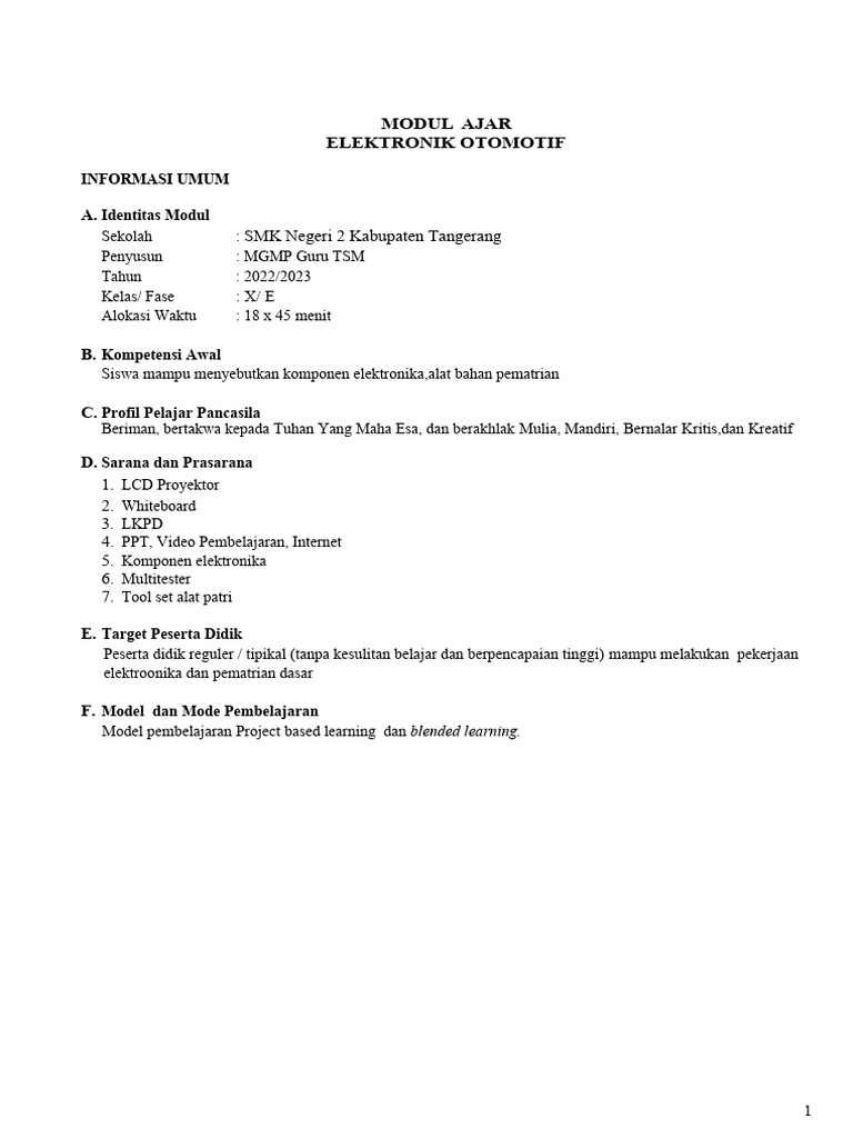 Modul Elektronik Otomotif SMK | PDF