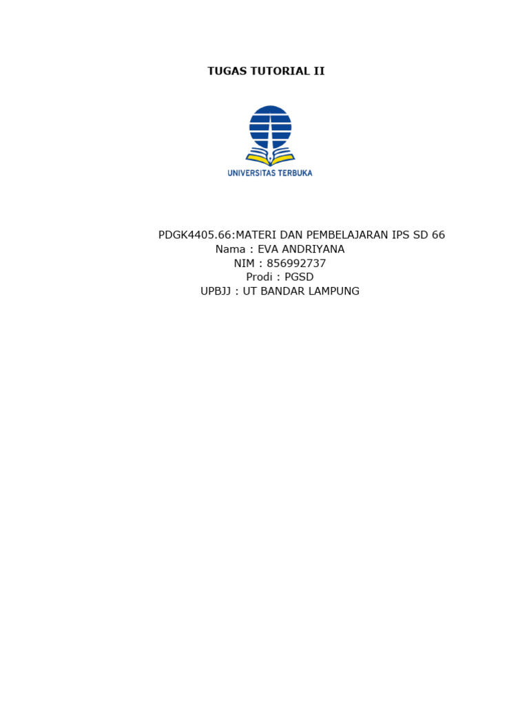 Tugas Tutorial Ii Materi Dan Pembelajaran Ips Sd 66 Pdf