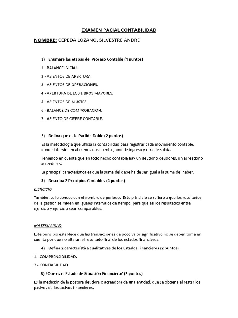 Silvestre - Cepeda - Examen - Parcial - Contabilidad | PDF | Contabilidad | Estado financiero