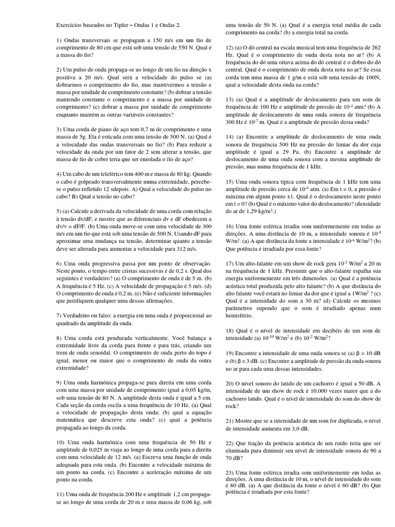 Lista Exercicios - Ondas - VE0608 | Download grátis PDF | Ondas | Som