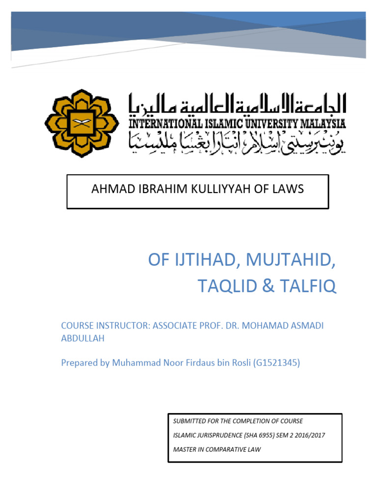 Of Ijtihad Mujtahid Taqlid Talfiq | PDF | Hadith | Sharia