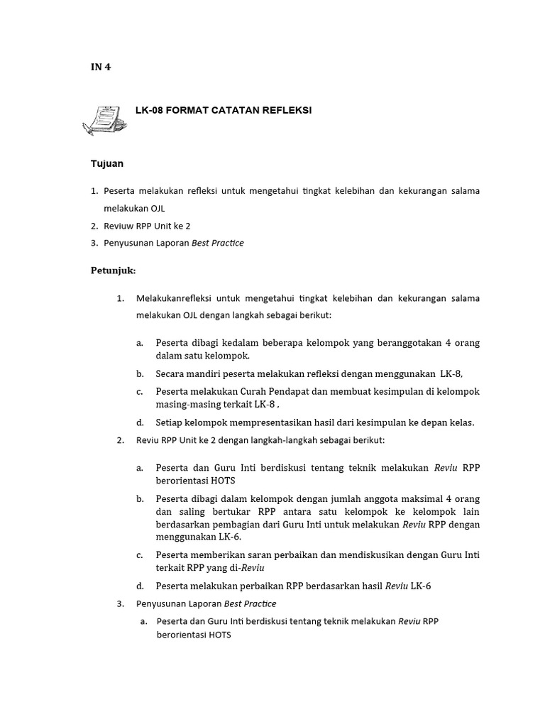 LK.8 Format Catatan Refleksi Unit 1 | PDF
