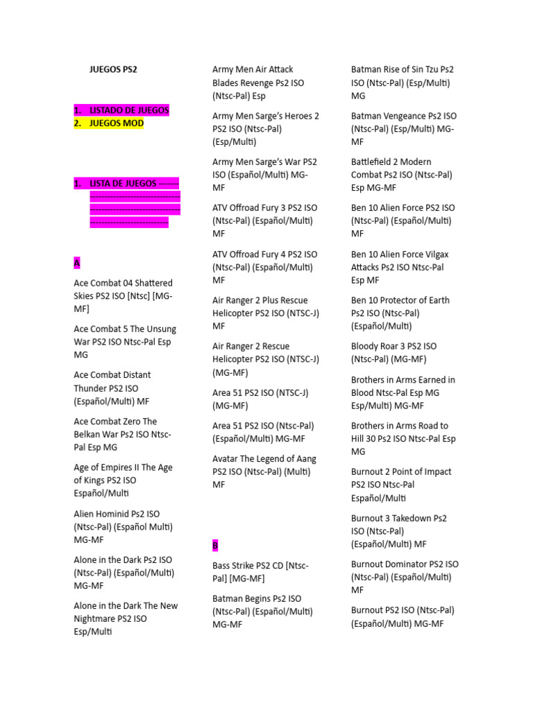 Juegos PS2 | PDF